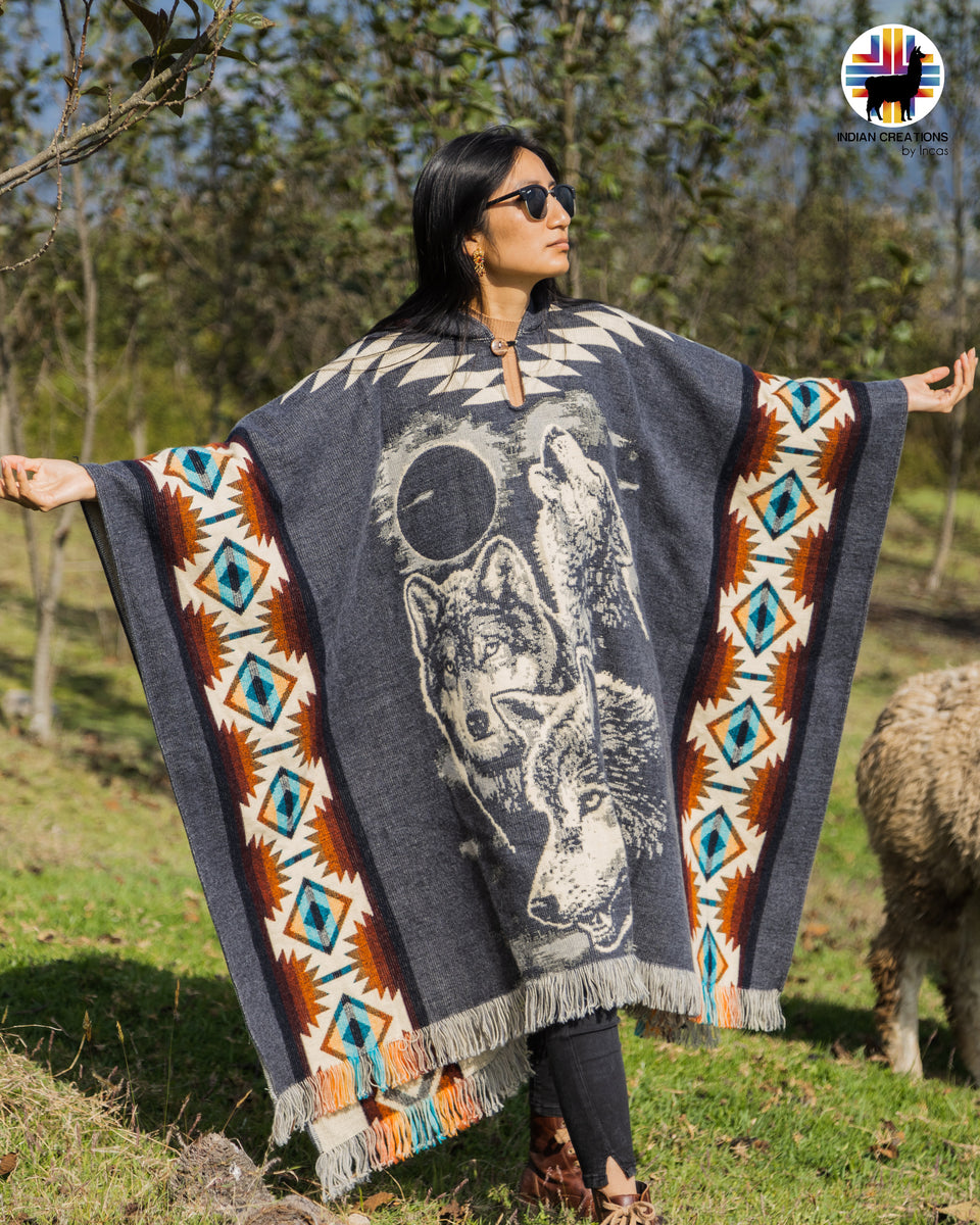 Timber Wolf Pack I Alpaca Poncho – Indian Creations Corp