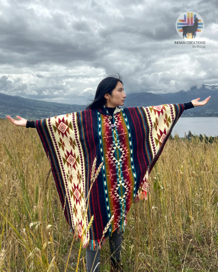 Blue & Red Alpaca Poncho – Indian Creations Corp