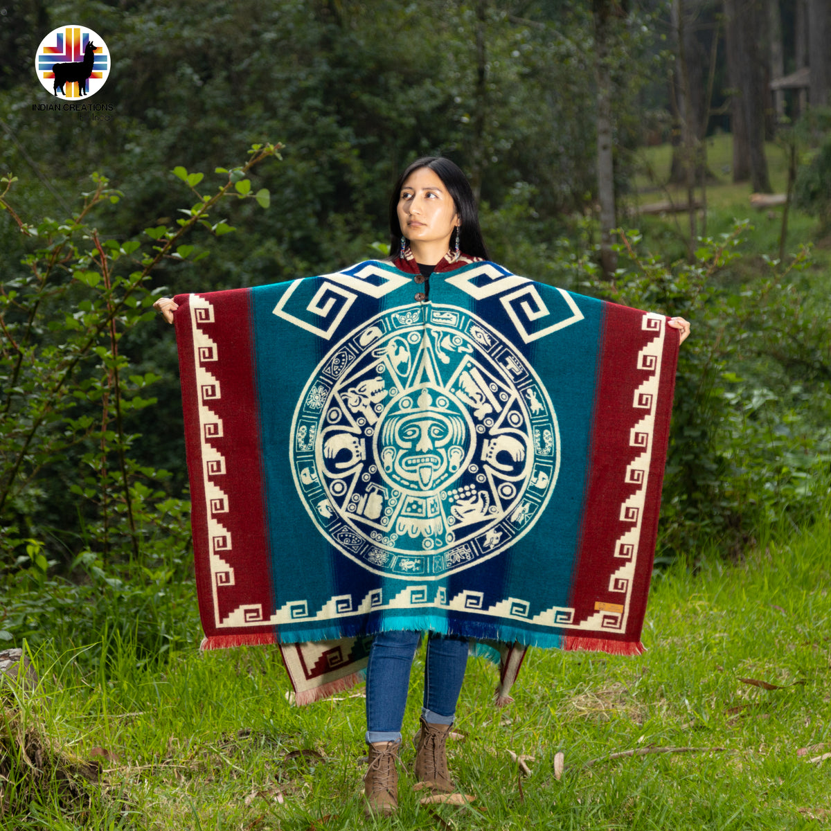 Aztec Sun Stone Alpaca Wool Poncho Handcrafted by Indigenous Hands ...