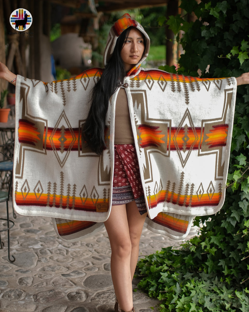 White Geometric Southwestern style Alpaca Cape. – Indian Creations Corp