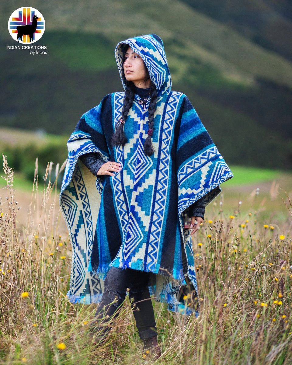 Native Blue Alpaca Poncho – Indian Creations Corp